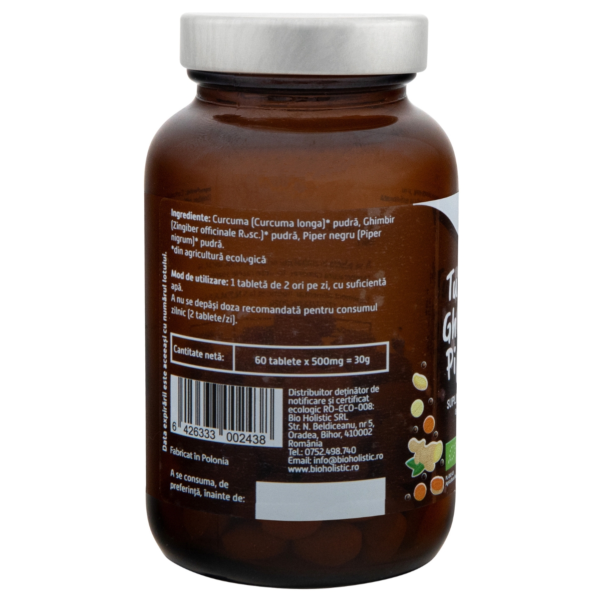 Turmeric, ghimbir si piper bio 60 tablete 30g Obio